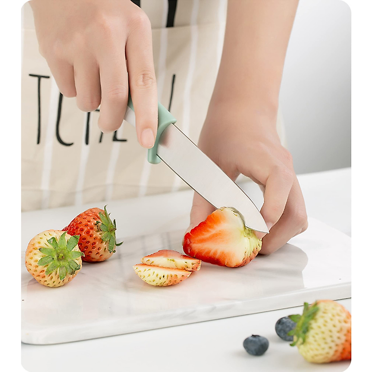 Jonbyi Paring Knife 4 inches, Kitchen Utility Knife - Ultra Sharp Stainless Steel Fruit Knife for Vegetables with Hippo Shaped Cover, Small Portable Pairing Knives Food knife with Sheath, Green