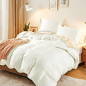 Vonty 3-Piece Silky Satin Duvet Cover Set Full/Queen Size Duvet Cover, Organic Natural 400TC Ivory White Duvet Cover Set - Luxury & Sexy Bedding Duvet Covers with Zipper Closure(No Comforter)