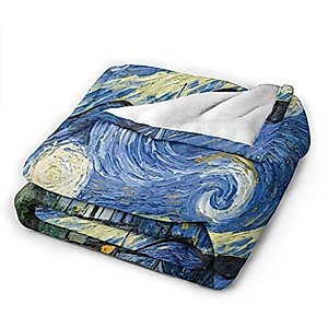 Fleece Plush Throw Blanket Comforter Vincent Van Gogh Art Oil Painting Starry Night Faux Fur Soft Cozy Warm Fluffy Microfiber Fuzzy Blanket for Bed Couch Sofa Chair Fall Nap Travel Camp