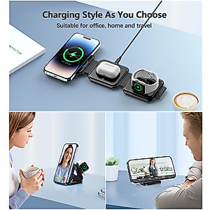 3 in 1 Charging Station for Apple Devices 20W Foldable Mag-Safe Charger for Travel Wireless Charger Pad for iPhone 15 14 13 12 Pro/Pro Max/Plus/Mini AirPods 2/3/Pro iWatch Ultra/8/7/SE/6/5/4/3/2