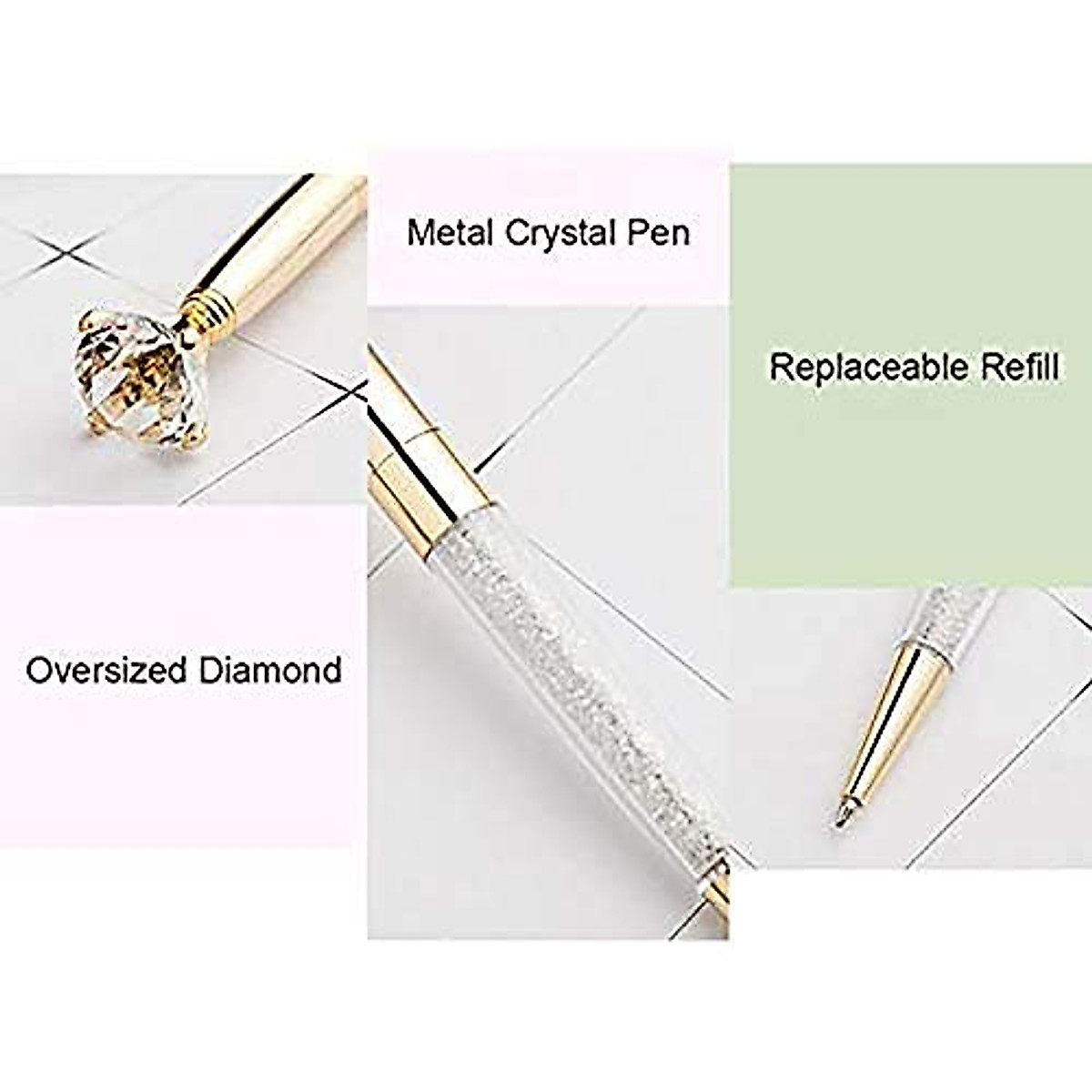 Diamond Metal Ballpoint Pen, 12 Pack Colors Big Metal Pens with Diamond Top for School Office Supplies Beautiful Metal Ballpoint Pen for Women Co-Workers Kids