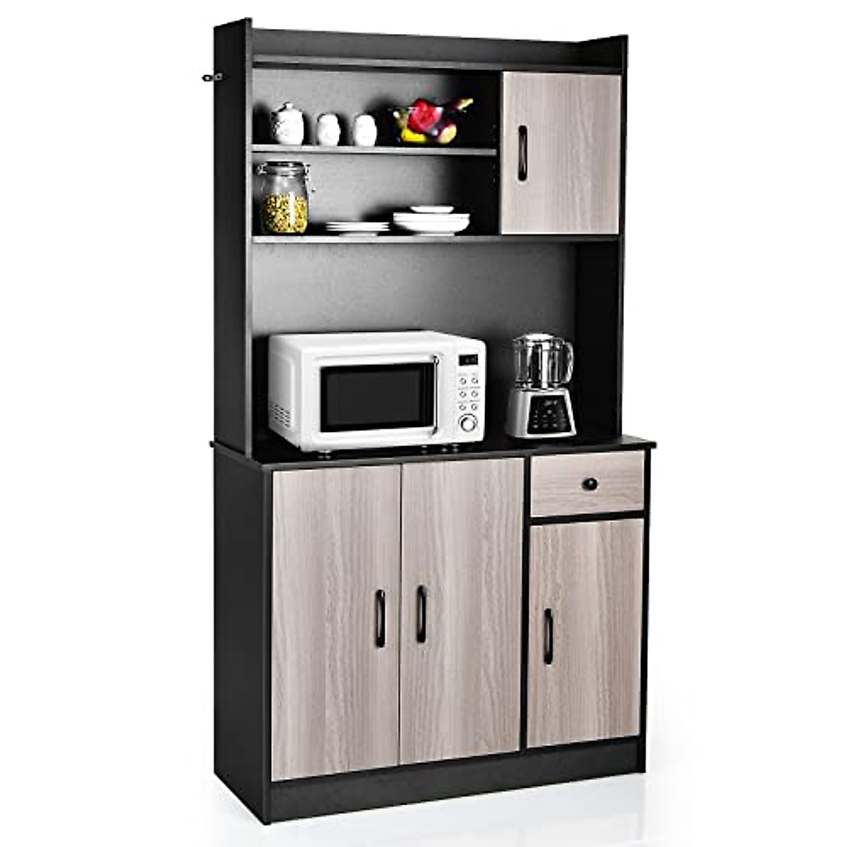 Giantex Buffet Hutch Cabinet, Kitchen Hutch Sideboard, Buffet Pantry on Island, Wood Kitchenware Server with Drawer, Shelf and Storage Cabinet (Black & Natural)