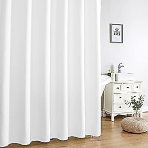 MISS SELECTEX Fabric Matt Waffle Weave Shower Curtains for Bathroom,Luxury Hotel, Waterproof 230 GSM Heavy Duty Classic Durable Fabric Bathroom Curtain Machine Washable(72Wx72H, White)