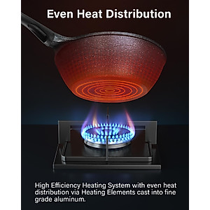 Cook N Home Marble Nonstick Cookware Saute, 12" Fry Pan with Lid, Black