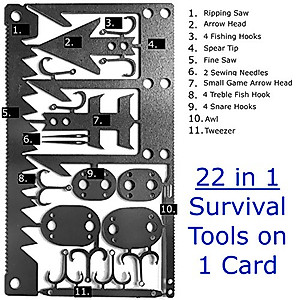 Survival Gear Credit Card Multi Tool (2 Pack) -Best Bug Out Bag Shtf Camping Multipurpose EDC Multitool - Fishing Hooks; Arrowheads; Saws, Hunting Survival Kit, Disaster Preppers Emergency Gift Idea