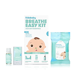 Breathe Easy Kit Sick Day Essentials by FridaBaby - Natural Vapor Wipes, Organic Vapor Rub + Organic Vapor Drops, White