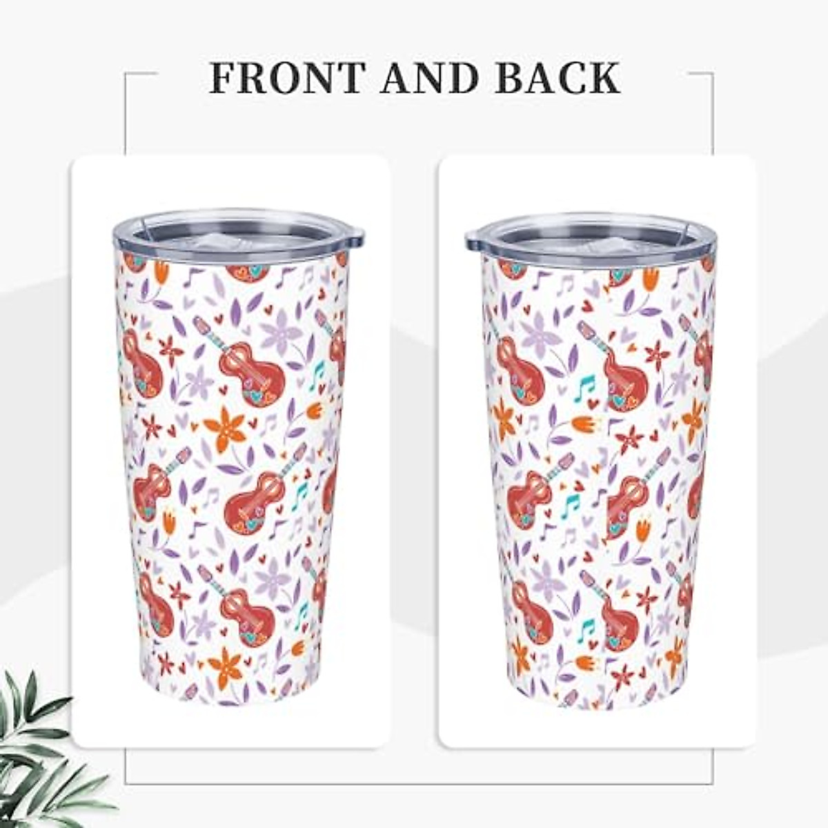 Yaxongx 20oz Tumbler Guitar Music Double Wall Vacuum Insulated Coffee Mug with Lid and Metal Straw Brush Reusable Stainless Steel Water Bottle Travel Cup Gifts for Car Ice Drinks Hot Beverage