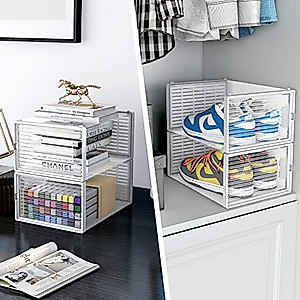 WALL QMER Clear Shoe Boxes, For AJ Shoes, 12 Pack, Stackable, Crystal Clear Shoe Storage, Easy to Assemble, Sturdy, Versatile Shoe Organizer