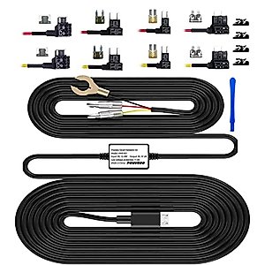 PRUVEEO Dash Cam Hardwire Kit, Type-C Hard Wire Kit Fuse Only for J40 Mirror Dashcam, Pruveeo 12V-30V to 5V/2A Type-C Port Charger Power Cord, Gift 8 Fuse Tap Cable and Installation Tool (11.5ft