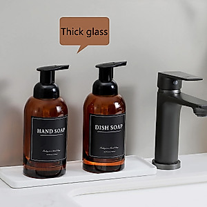 rejomiik 2 Pack Foaming Soap Dispenser Thick Glass Foam Hand Soap Dispenser for Bathroom or Kitchen Sink, 13 oz Pump Bottles for Hand soap, Body Wash, Clear Amber