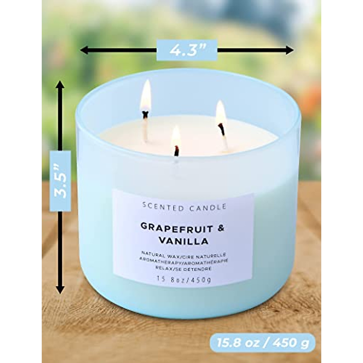 3 Wick Scented Candle | Grapefruit Vanilla Stress Relief Aromatherapy Candle with Berries, Bergamot, Rose & Lemon | 15.8 oz Highly Scented Candles for Men & Women | Large Natural Soy Candles for Home