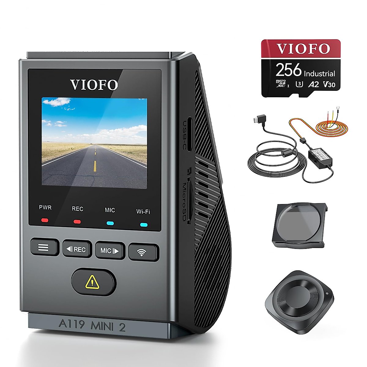 【Bundle: VIOFO A119 Mini 2 + 256GB Card + CPL + HK4 Hardwire Cable + Bluetooth Remote】 VIOFO Mini Dash Cam Front A119 Mini 2, STARVIS 2 Sensor, 2K 60fps/HDR 30fps Voice Control with 5GHz Wi-Fi GPS