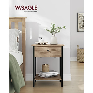 VASAGLE Nightstand, Bedside Table with Drawer, Side Table, End Table, for Bedroom, Office, Industrial, Camel Brown and Black ULET055B50
