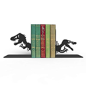 Dinosaur Bookends, Bookends for Shelves, Book Ends for Office, Modern Bookends for Desk and Bookshelves, Metal bookends, Heavy Duty Metal Black Bookend Support, Creative Book Ends.