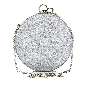 Women's Round Ball Clutch Rhinestone Ring Handle Designer Wristlets Handbag Purse Wedding Party Prom Evening Bag (Silver)
