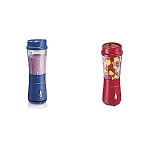 Hamilton Beach Personal Smoothie Blender With 14 Oz Travel Cup And Lid, Blue 51132 & Hamilton Beach Personal Blender for Shakes and Smoothies with 14oz Travel Cup and Lid, Red (51101RV)