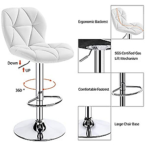 Yaheetech Bar Stools Set of 2 Counter Stool Bar Chairs with Backrest Height Adjustable Swivel Tall Bar Stools Modern PU Leather, White