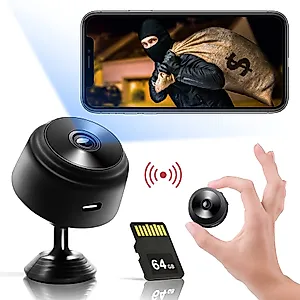 Mini Security Camera (A 64G SD Card Included), 1080P HD WiFi Home Indoor Outdoor Camera for Baby/Pet/Nanny, IP Camera Remote Viewing for Security with iOS, Android Phone APP