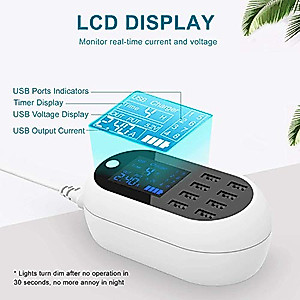 USB Charger Station with Timer Function on/Off Switch 60W/12A 8-Port Fast Charging Station Hub Digital Display Desk Charging Block for Cell Phone Tablet Multiple Devices