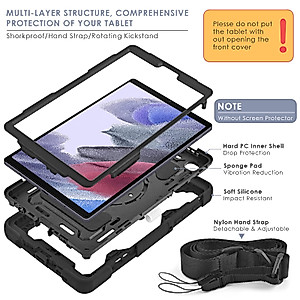 DETUOSI Case for Galaxy Tab A7 Lite 8.7 inch with Rotate Stand & Shoulder Strap, Full-Body Shockproof Protective Case with Pencil Holder for Galaxy Tab A7 Lite 8.7" 2021 SM-T220/T225/T227, Black
