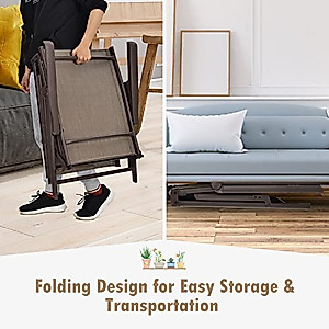 Tangkula Outdoor Chaise Lounge, Folding Recliner Lounge Chair with 5-Position Adjustable Backrest & 2-Position Footrest, No Assembly Required, Suitable for Patio Poolside Beach Yard (1, Brown)