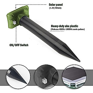 Gopher Repellent Ultrasonic Solar Mole Repellent, Ultrasonic Mole Repellent Solar Powered, Gopher, Snakes, Vole and Other Underground Pests(4 Pack)