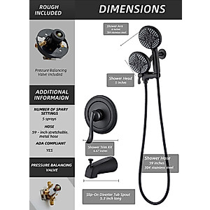 ELLO&ALLO Matte Black Shower Faucet Set with Tub Spout, Single Handle Tub and Shower Faucet Combo Set (Valve Included)