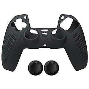 Silicone Skin Anti-Slip Protective Rubber Case Cover with Thumb Grips Stick Joystick Cap for Playstation 5 PS5 Controller Gamepad Game Protector Cover (Black)