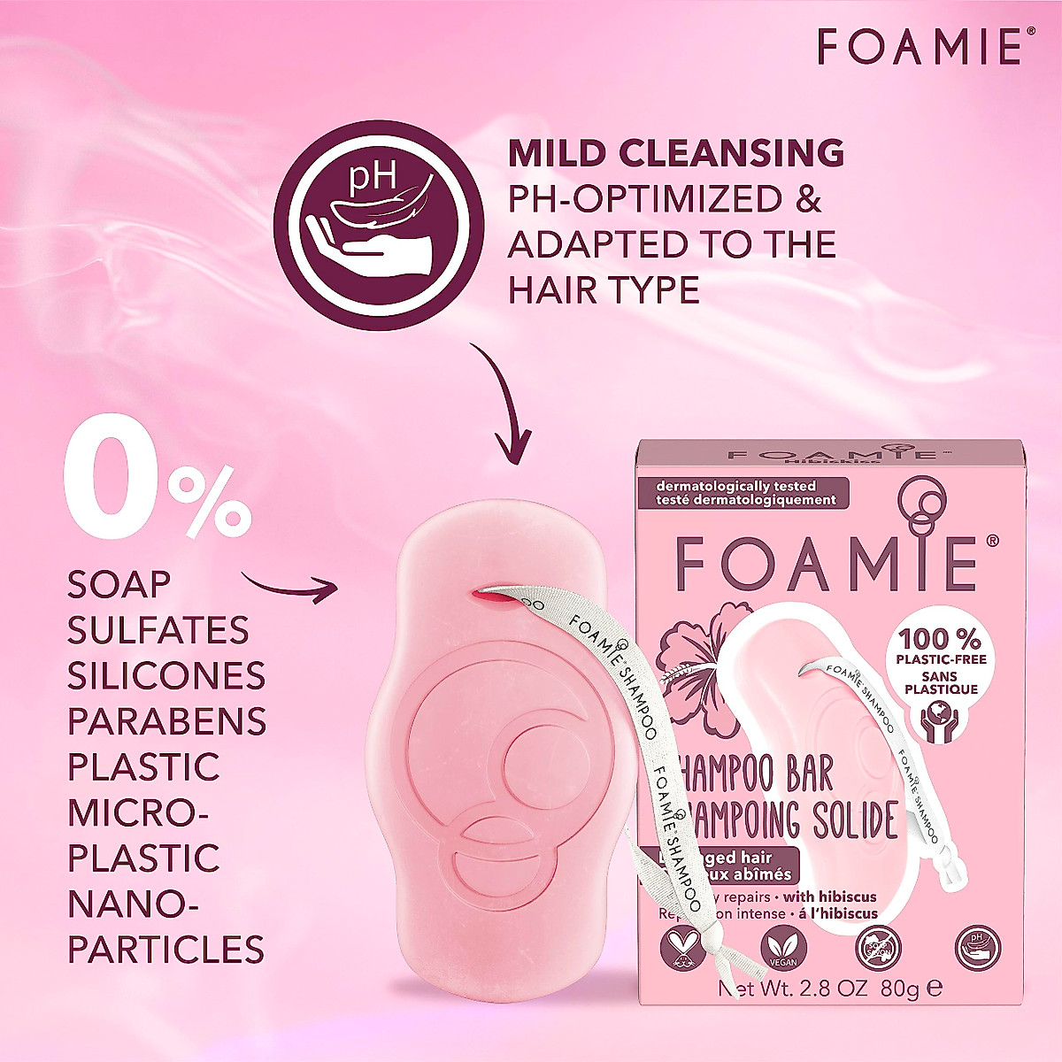 Foamie Natural Shampoo Bar Soap-Free, Paraben & Sulfate Free Solid Shampoo For Damaged Hair Hibiscus & Nettle Extract, Strengthens & Repair Frizzy Hair