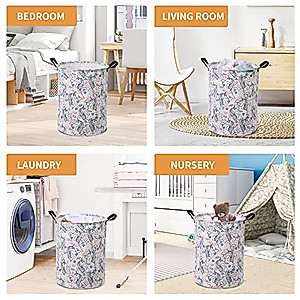 LOTADILO Laundry Basket Storage Baskets with Handle Nursery Hamper Collapsible Large Sized Round Bin for Bedroom, Kids Boys and Girls, Office, Clothes,Toys （Unicorn）