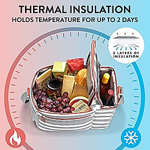 Foundry by Fit + Fresh, Brooks Dual-Compartment Insulated Cooler Bag with Wine Cooler Compartment, Food & Beverage Beach Bag, Picnic Basket, Perfect for Tailgating & Camping Accessories, Grey Stripe