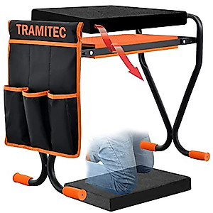 TRAMITEC Garden Kneeler and Seat: Foldable Garden Stool. Garden Kneeler Bench Includes 1pc of Widen Kneeling pad & 1pc of Extra Super Soft Knee Cushion. Heavy Duty Garden Seat Stools as a Great Gift