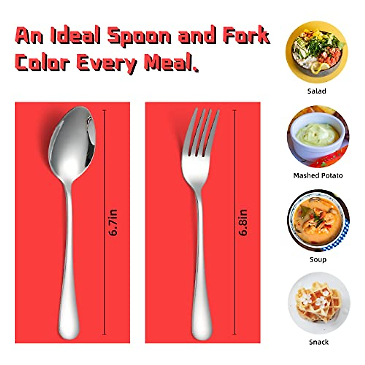 Kitware 12 Pices Fork and Spoons Silverware Set for 6, Stainless Steel Flatware Cutlery, Mirror Polished Kitchen Utensil for Home, Outdoor, Hiking, BBQ