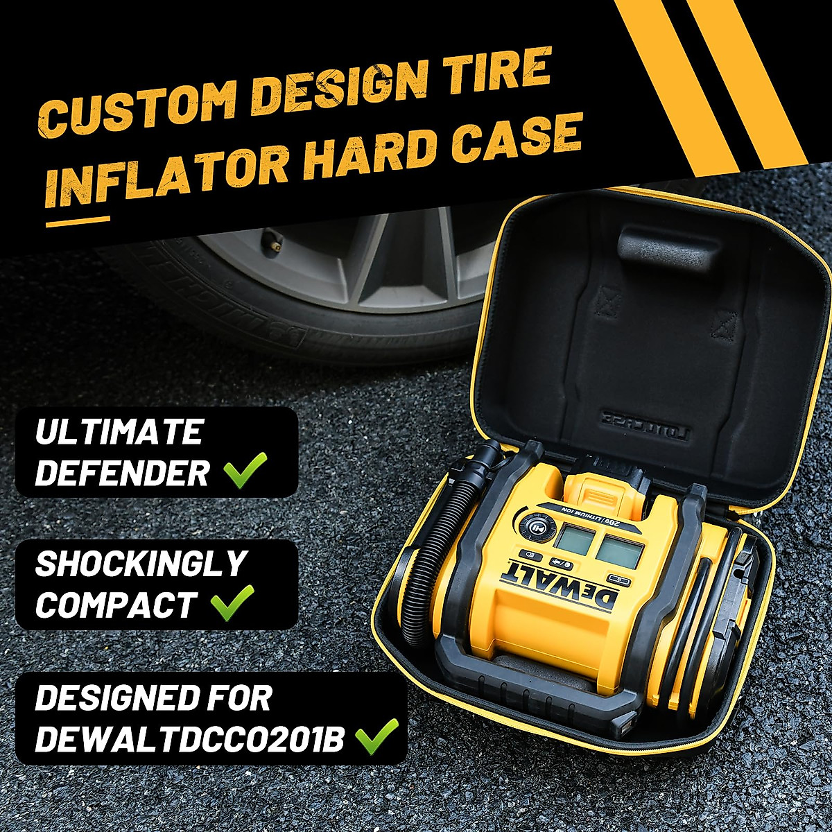 Air Compressor Hard Case for DEWALT 20V MAX Tire Inflator DCC020IB, Air Pump Storage Carrying Bag for DEWALT DCC020IB Tools - Included Neck Strap (Only Case)