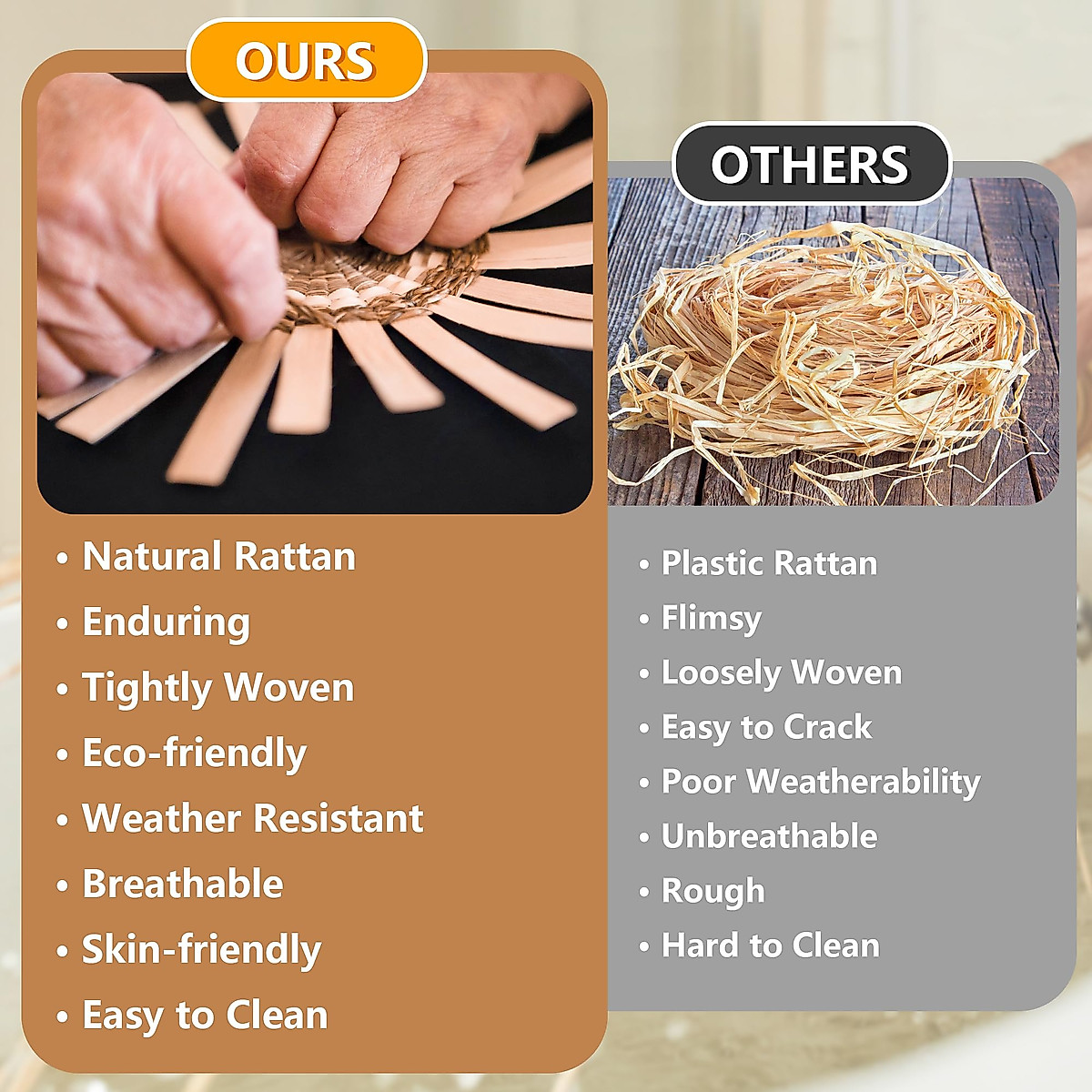 PrimeZone Patio Pouf Ottoman 18" D x 18" W x 12" H, Hand Woven Natural Seagrass Rattan Indoor Outdoor Footstool, Round Boho Poufs Footrest Floor Chair Seat for Living Room, Bedroom, Porch, Stripe