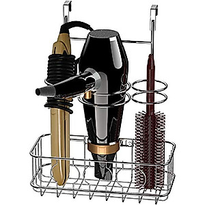SimpleHouseware Cabinet Door/Wall Mount Hair Dryer & Styling Tools Organizer Storage, Chrome