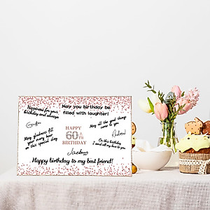 Holkcog Rose Gold 60th Birthday Decorations, Happy 60th Birthday Signature Board, Pink 60th Birthday Card Guest Book Alternative, 60th Birthday Gifts for Women, 60 Years Old Birthday Party Supplies
