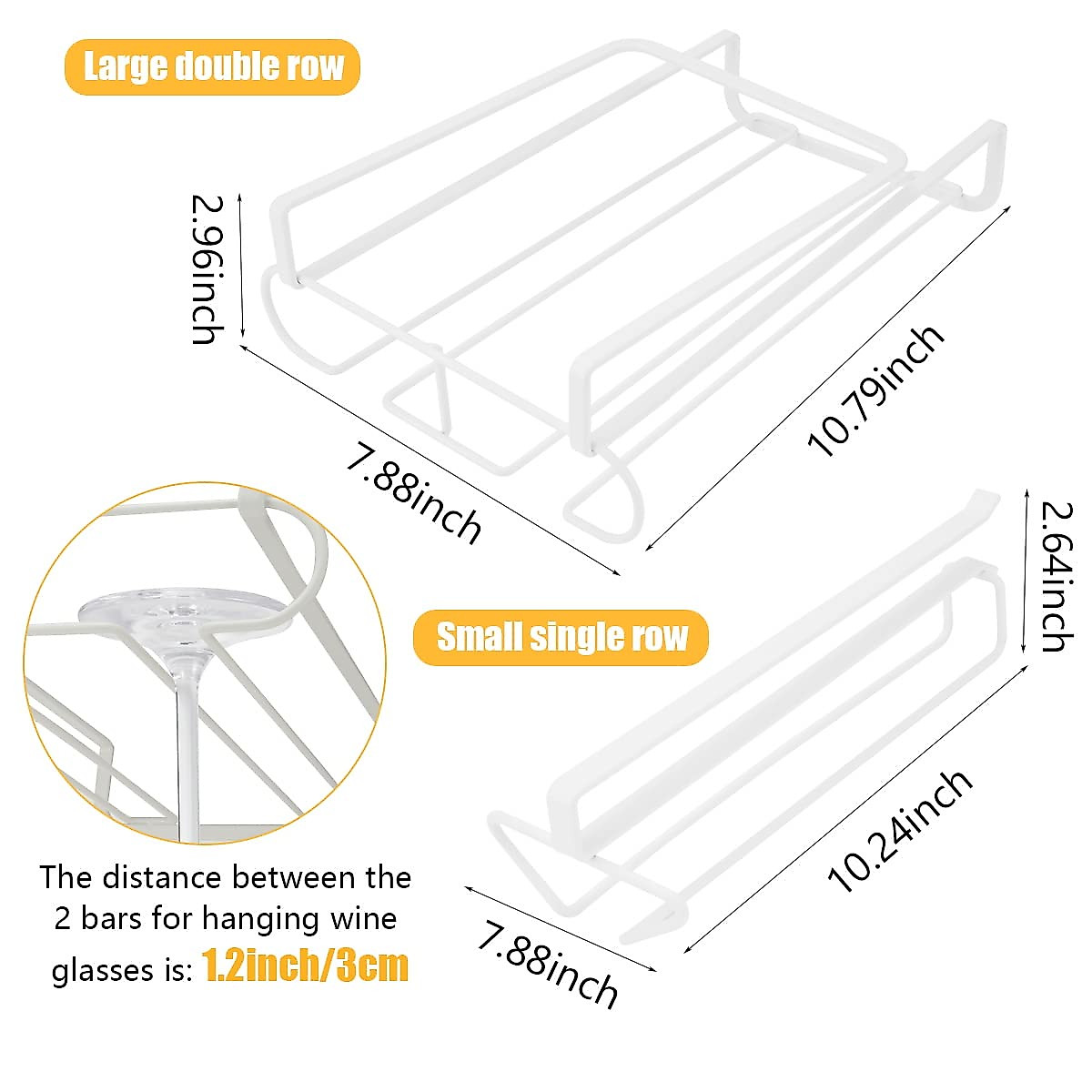 Brynnl 2 Pack Wine Glass Holder, Wine Glass Rack Under Cabinet,Punch-free Hanging Wine Glass Rack for Bar Kitchen （White）