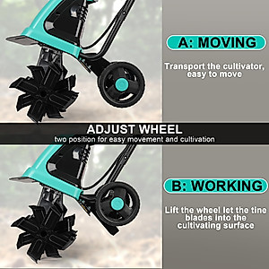 IncwBo Tiller Cultivator 17 inch 15 Amp 6 Steel Tines Tillers for Gardening Electric Rototiller for Garden Yard