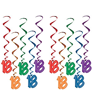 Beistle 10 Piece Happy 18th Decorations Plastic Hanging Spirals for Milestone Birthday Celebrations, 36", Multicolor