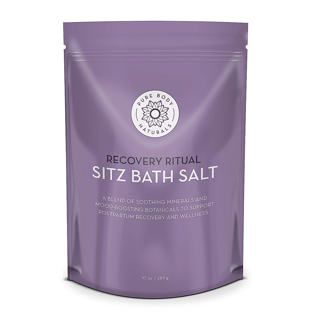 Pure Body Naturals Sitz Bath Salt – Postpartum Care and Hemorrhoid Treatment – Natural Soak for Self Care and Hemmoroid Treatment - Post Partum Essentials, 10 Oz