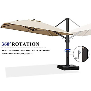 PURPLE LEAF 11 FT Square Patio Umbrella Large Outdoor Aluminum Umbrella Offset Umbrella with 360-degree Rotation Cantilever Umbrella for Garden Deck Backyard Pool, Beige