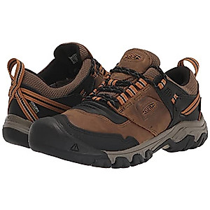 KEEN Men's Ridge Flex Low Height Waterproof Hiking Boots, Bison/Golden Brown, 10 Wide