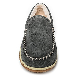 Minnetonka Men's Tilden Moccasin Suede Indoor and Outdoor Slippers, Grey, 9.5 M US