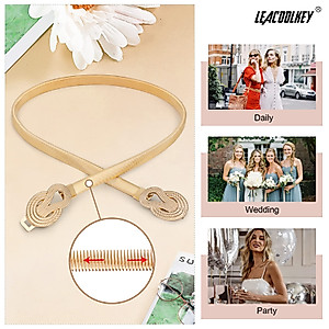 LEACOOLKEY Women Metal Skinny Belt for Dress Gold Elastic Thin Waist Belt Stretch Dress Belt