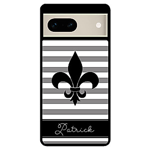 Fleur De Lis Black White Personalized Black Rubber Phone Case Compatible With Google Pixel 8 Pro, 8a, 8, 7a, 7, Pixel 7 Pro, 6a, Pixel 6 Pro, 6, 5, 4a 5G, 4a 4G, 4, 4 XL, 3a, 3a XL, 3, 3 XL, 2 XL