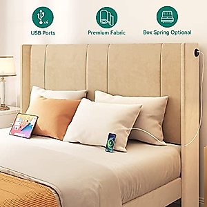 YITAHOME Queen Size Bed Frame, Platform Bed Frame with Storage Drawers, Upholstered Bed Frame with Headboard Built-in 2 USB Charging Stations and Strong Wood Slats Support, No Box Spring Needed, Beige