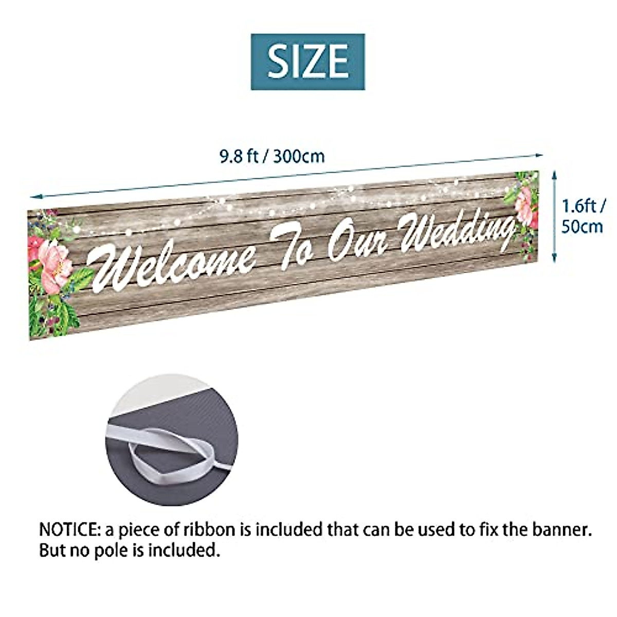 Welcome to Our Wedding Banner Sign, Wedding Reception Decorations, Large Bridal Shower Party Backdrop Photo Booth Props Indoor Outdoor Decor Supplies (9.8x1.6ft)