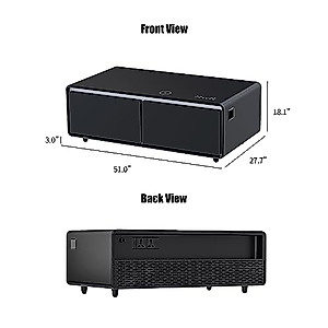LIVTAB Smart Coffee Table, 27.8" D x 51" W x 18.1" H, Living Room Table with Built in Fridge and Speakers, Smart Table with 15W Wireless Charging, USB Chargers and 110V Outlets (Black)