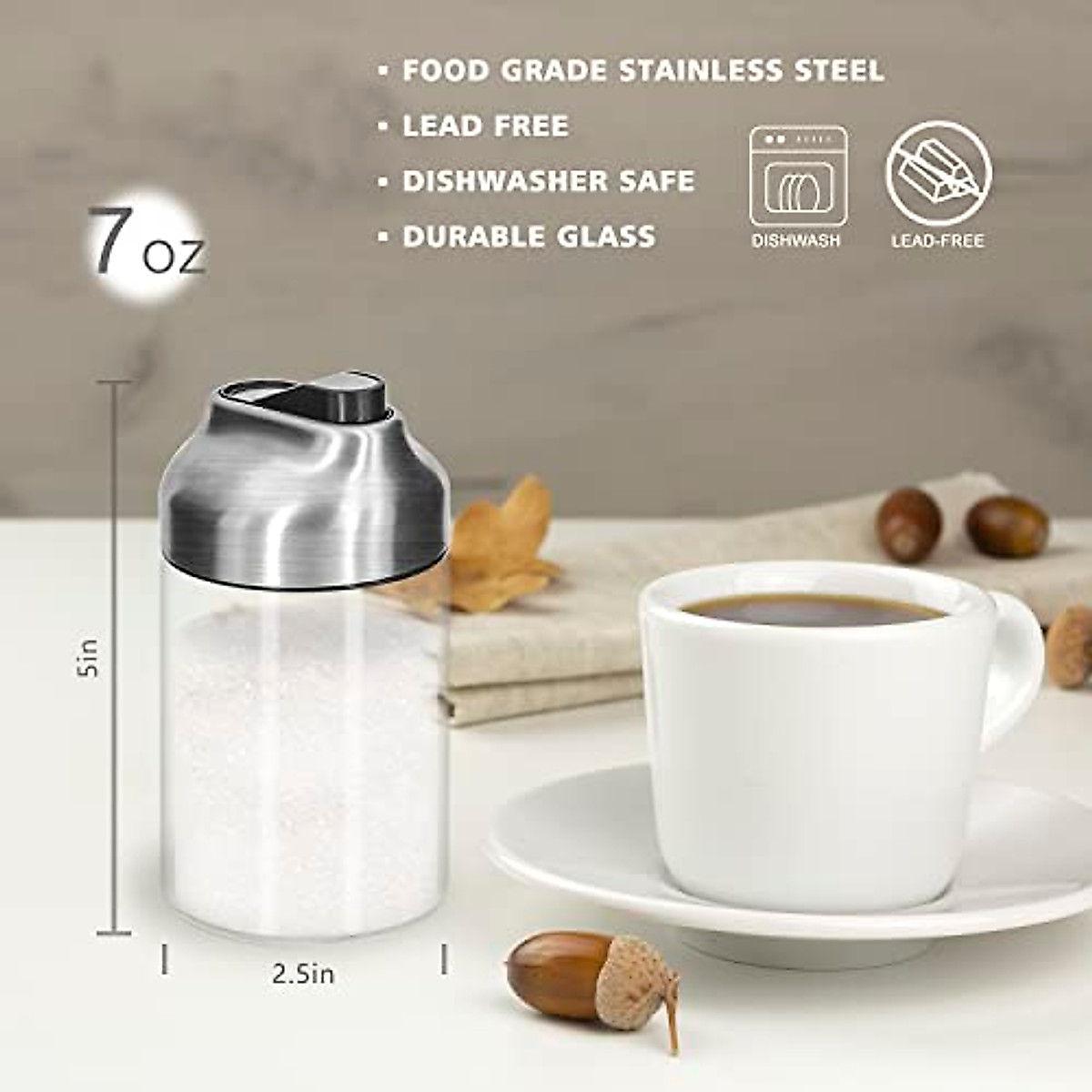 Glass Sugar Dispenser with Pour Spout by Aelga, Weighted Pourer, for Coffee,Tea and Baking